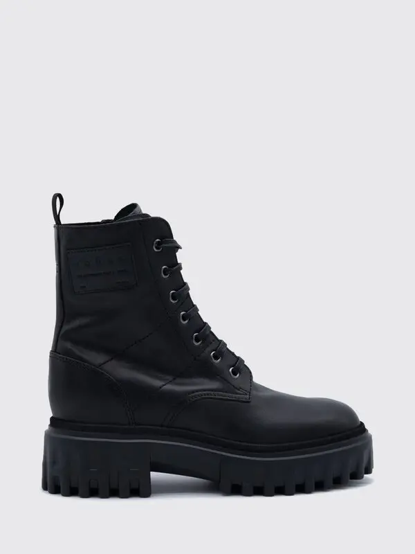 Hogan Smooth Calfskin Combat Boots With Lug Sole