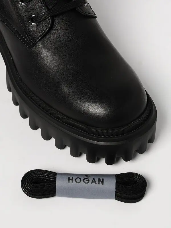 Hogan Smooth Calfskin Combat Boots With Lug Sole