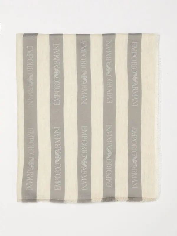 Emporio Armani Striped Modal Blend Scarf With Jacquard Logo - Fa01