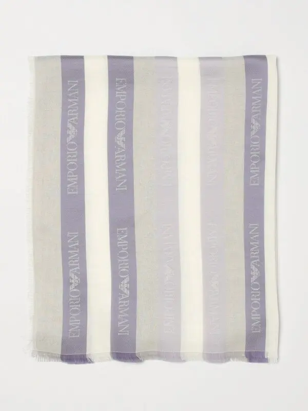 Emporio Armani Striped Modal Blend Scarf With Jacquard Logo - Multicolor