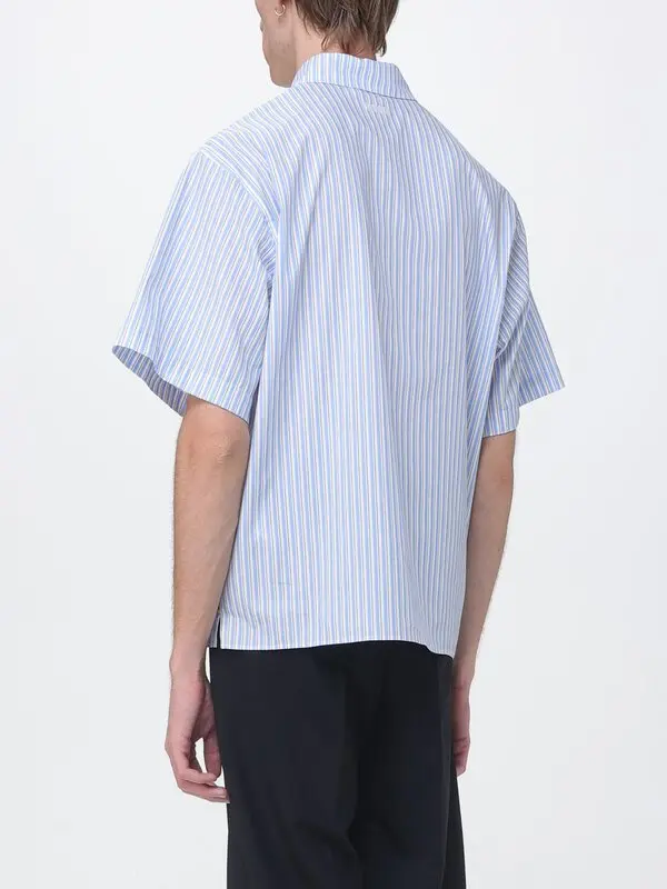MSGM Striped Short-sleeve Cotton Shirt With Slogan Print And Cutaway Collar
