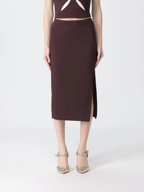 Elisabetta Franchi Midi Pencil Skirt With Side Slit - Brown