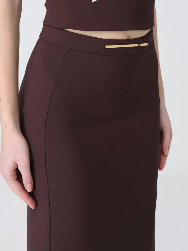 Elisabetta Franchi Midi Pencil Skirt With Side Slit - Brown