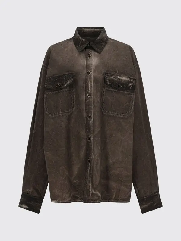 UMA WANG Relaxed Fit Distressed-effect Cotton Shirt With French Collar - Brown