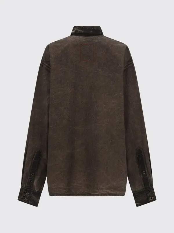 UMA WANG Relaxed Fit Distressed-effect Cotton Shirt With French Collar - Brown