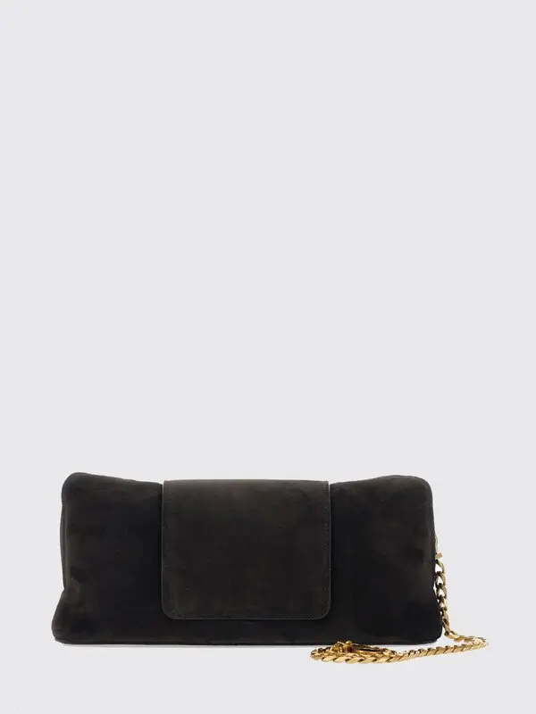 Versace Suede Flap Bag With Gold Tone Clasp - Coffee