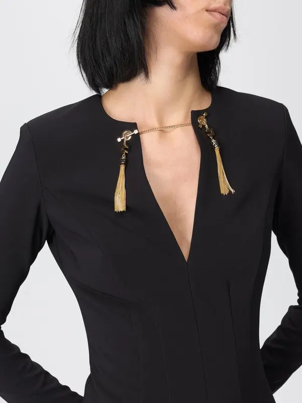Elisabetta Franchi Long Sleeve V-neck Dress - Black