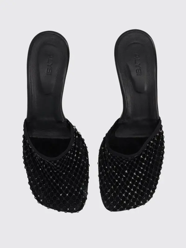 ALYSI Mesh Mules With Square Toe And Rhinestone Embellishment