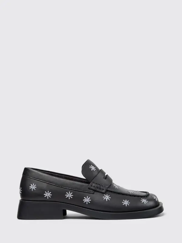 Camper Leather Loafers With Floral Embroidery