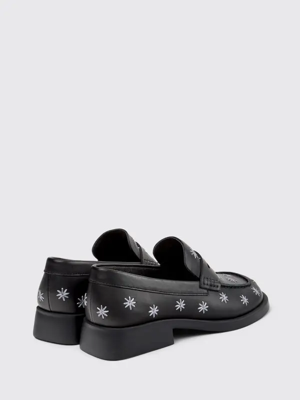 Camper Leather Loafers With Floral Embroidery