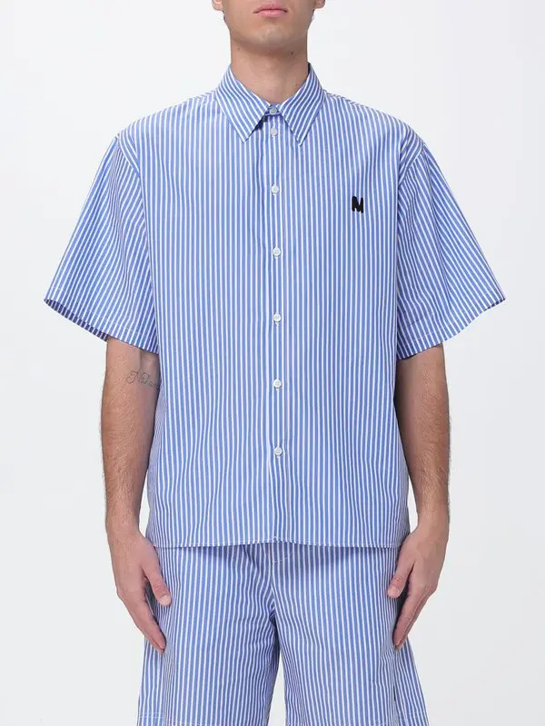 MSGM Striped Short-sleeve Cotton Shirt With Contrast Logo And Point Collar
