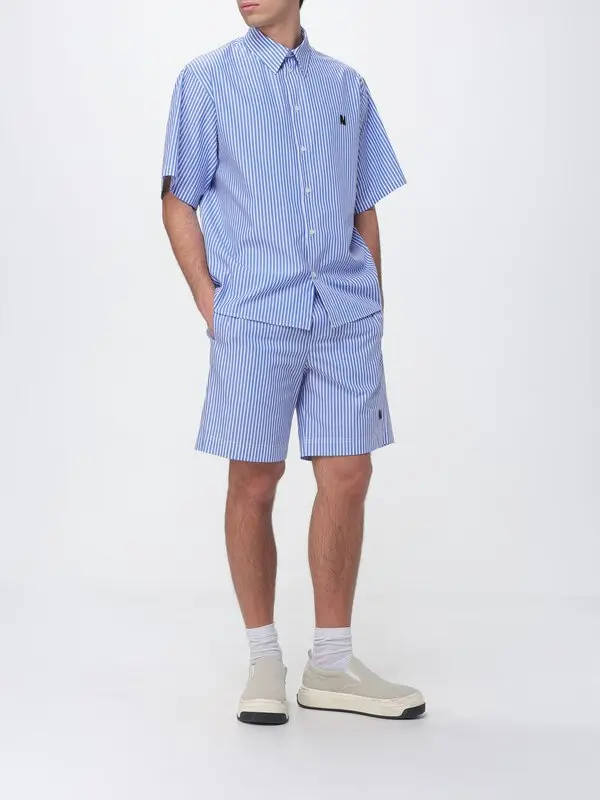 MSGM Striped Short-sleeve Cotton Shirt With Contrast Logo And Point Collar