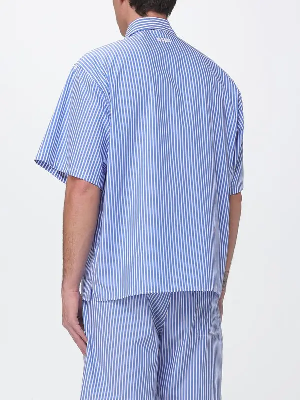 MSGM Striped Short-sleeve Cotton Shirt With Contrast Logo And Point Collar