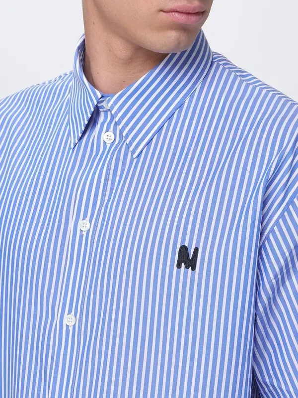 MSGM Striped Short-sleeve Cotton Shirt With Contrast Logo And Point Collar
