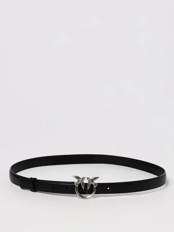 Pinko Leather Belt With Silver Tone Buckle - Black