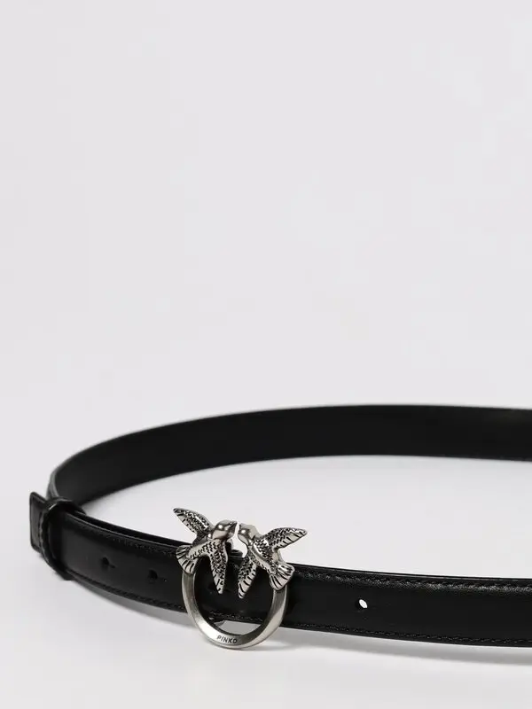 Pinko Leather Belt With Silver Tone Buckle - Black
