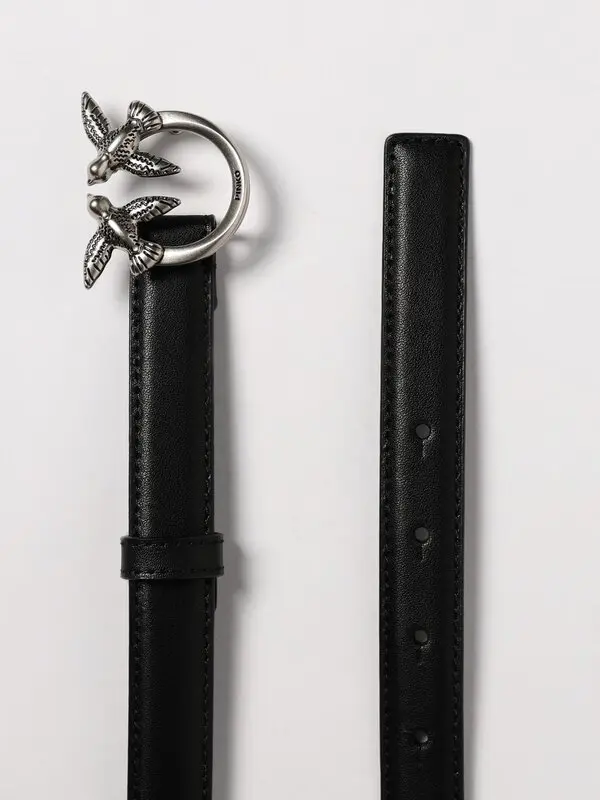 Pinko Leather Belt With Silver Tone Buckle - Black