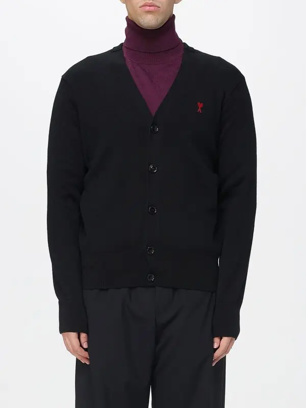 AMI Paris Wool V-neck Cardigan - Black