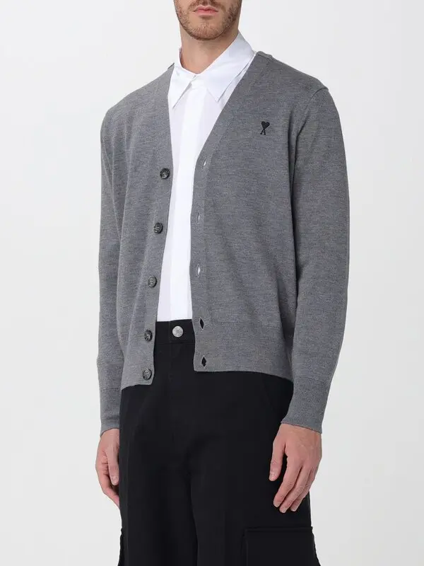 AMI Paris V-neck Cardigan With Embroidered Logo