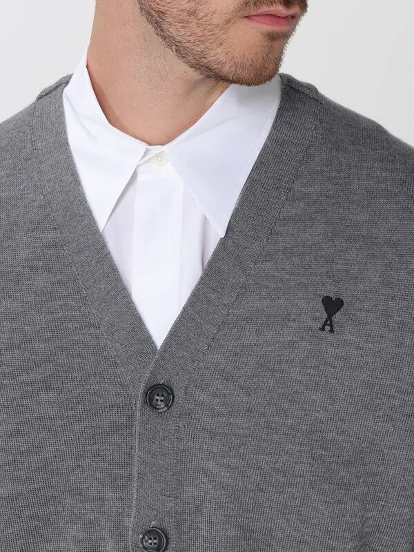 AMI Paris V-neck Cardigan With Embroidered Logo