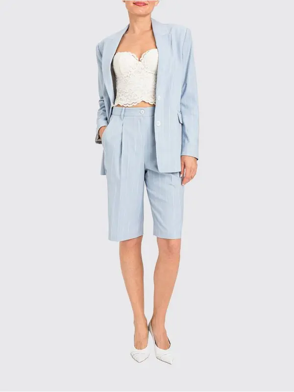 TWINSET Pinstripe Viscose Blend Knee-length Chino Shorts - Sky Blue