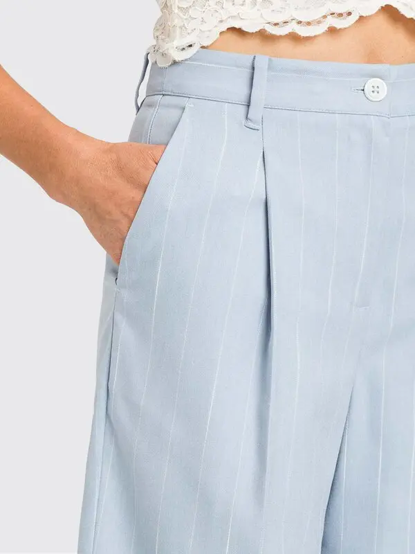 TWINSET Pinstripe Viscose Blend Knee-length Chino Shorts - Sky Blue