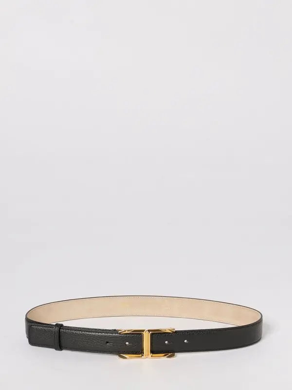 Elisabetta Franchi Hammered Leather Belt With Monogram Buckle - Black