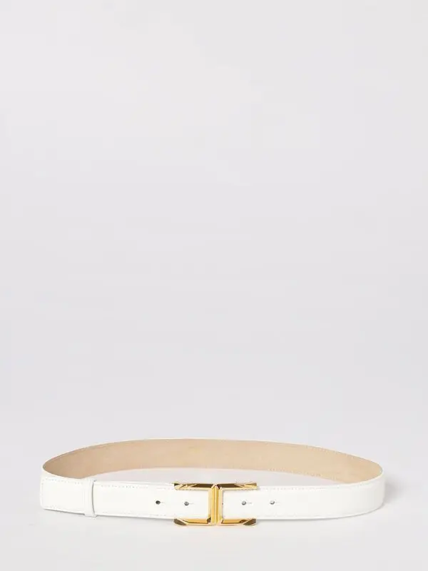 Elisabetta Franchi Hammered Leather Belt With Monogram Buckle - Ivory