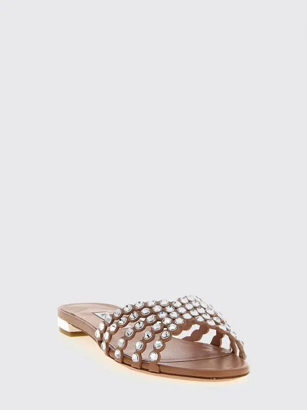 AQUAZZURA Tequila Leather Slippers With Rhinestones