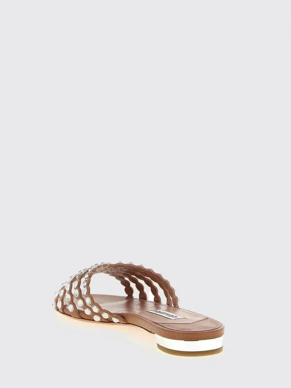 AQUAZZURA Tequila Leather Slippers With Rhinestones