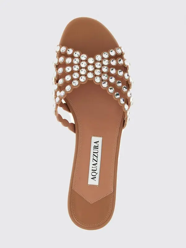AQUAZZURA Tequila Leather Slippers With Rhinestones