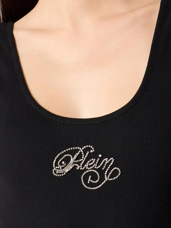 Philipp Plein Jersey Mini Dress With Rhinestone Embellishments