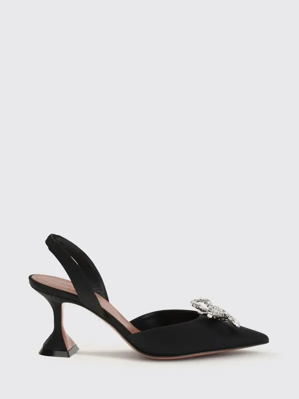 Amina Muaddi Rosie Satin Slingbacks With Jewel Buckle - Black