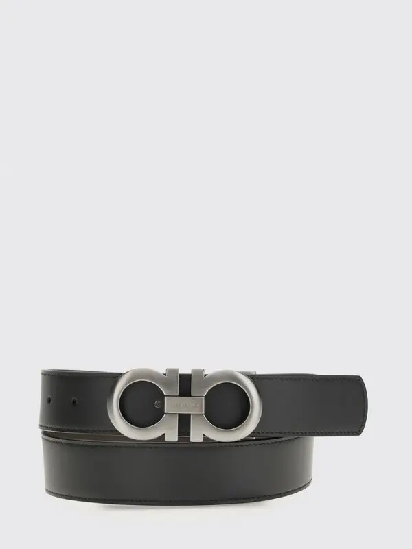 FERRAGAMO Reversible Gancini Buckle Leather Belt - Black