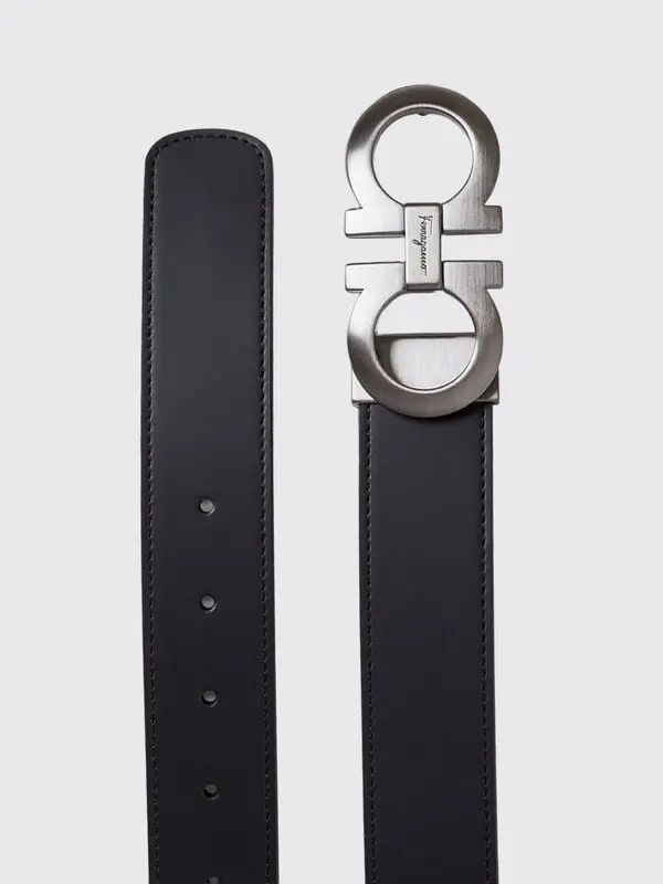 FERRAGAMO Reversible Gancini Buckle Leather Belt - Black