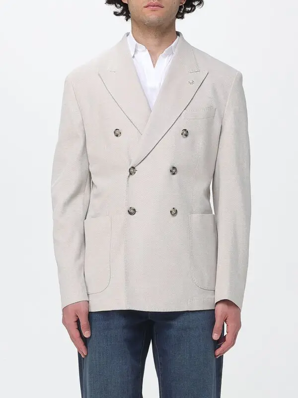 MANUEL RITZ Double-breasted Cotton Blazer With Peak Lapels And Patch Pockets