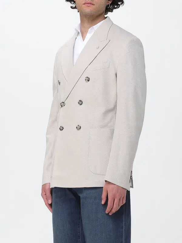 MANUEL RITZ Double-breasted Cotton Blazer With Peak Lapels And Patch Pockets