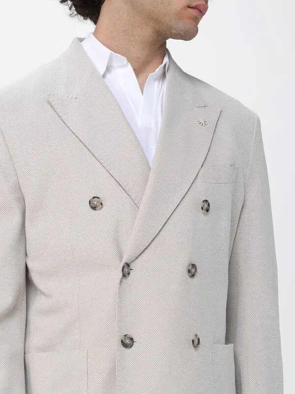 MANUEL RITZ Double-breasted Cotton Blazer With Peak Lapels And Patch Pockets