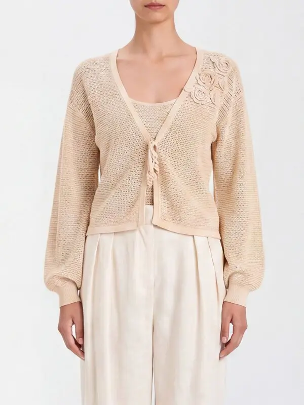 TWINSET Cotton V-neck Cardigan With Embroidered Flower Appliqu
