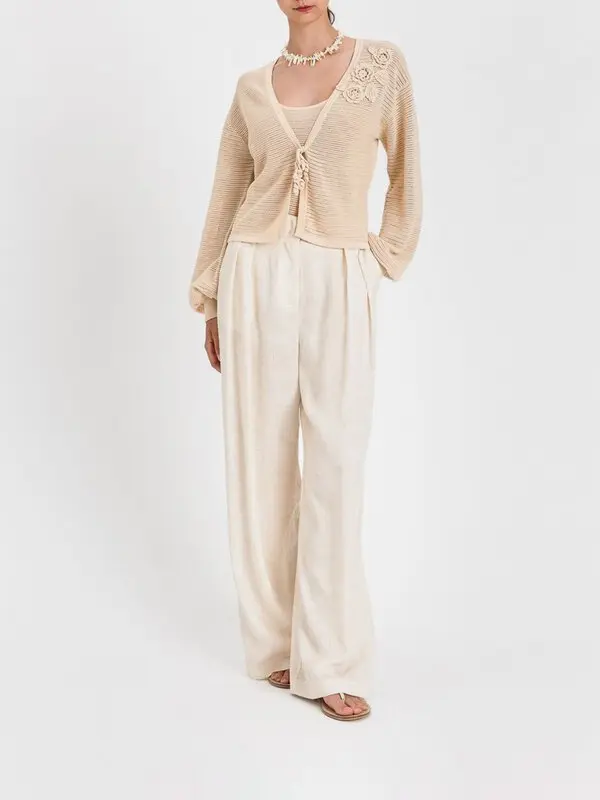 TWINSET Cotton V-neck Cardigan With Embroidered Flower Appliqu