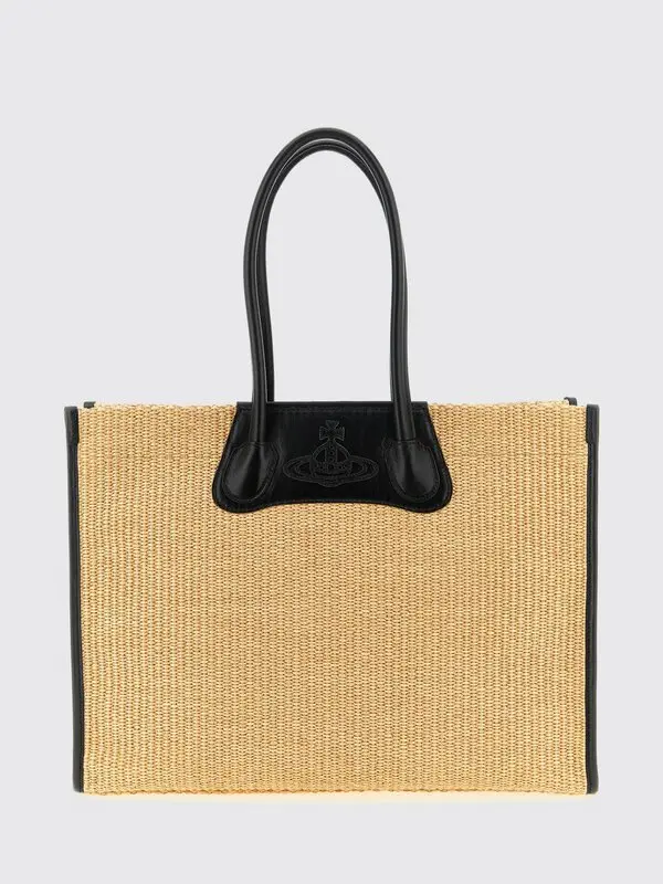 VIVIENNE WESTWOOD Raffia Tote Bag With Embossed Orb Logo - Beige