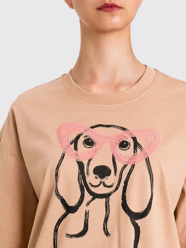TWINSET Cotton T-shirt With Dog Print - Beige