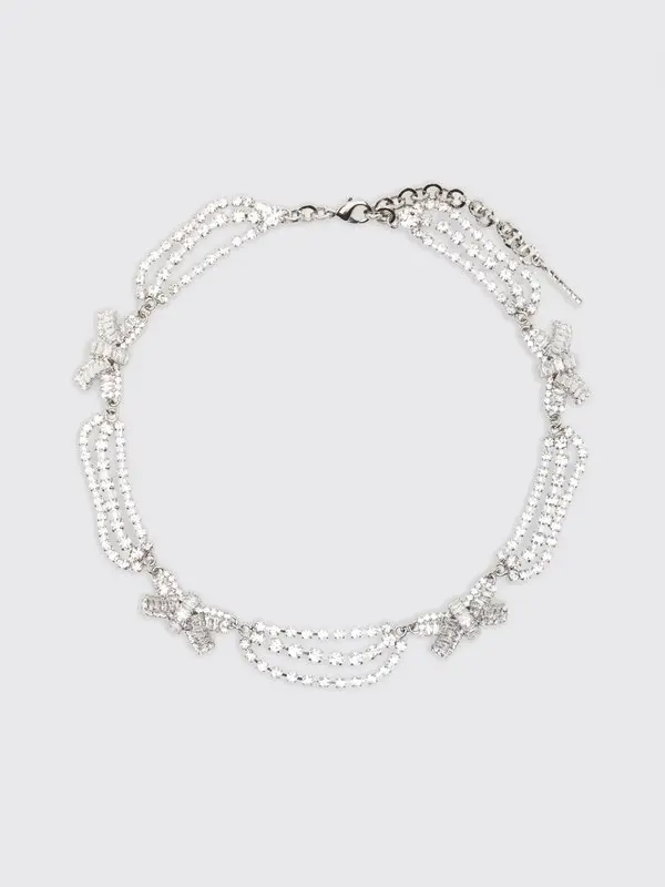 Alessandra Rich Brass Necklace With Set Rhinestones - Silver