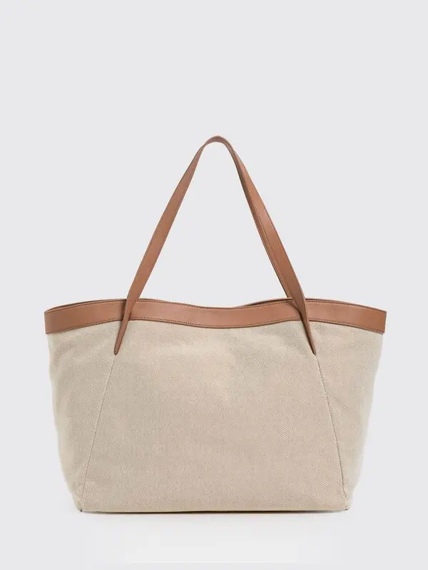 TWINSET Large Flared Tote Bag In Canvas And Leather With Double Handle