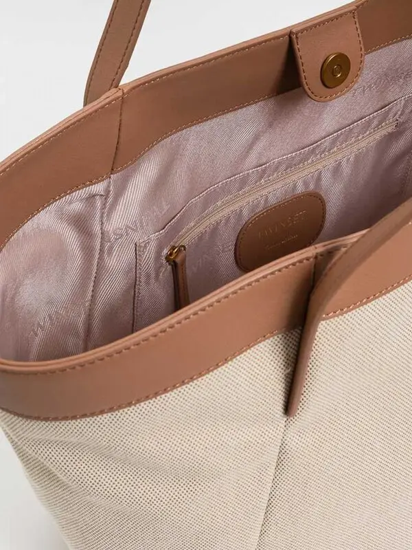 TWINSET Large Flared Tote Bag In Canvas And Leather With Double Handle