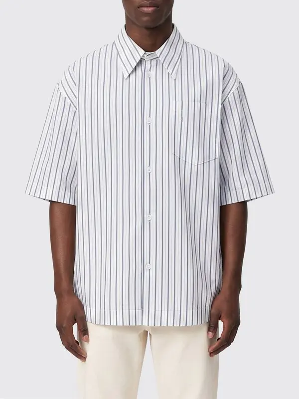 AMI Paris Striped Short-sleeve Cotton Shirt With A Pointed Collar