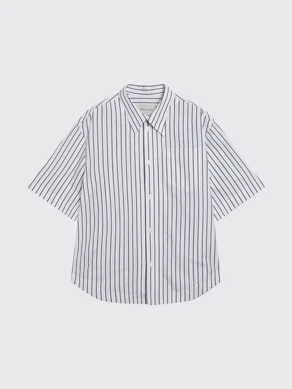 AMI Paris Striped Short-sleeve Cotton Shirt With A Pointed Collar