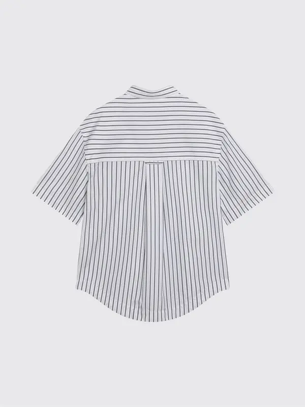 AMI Paris Striped Short-sleeve Cotton Shirt With A Pointed Collar