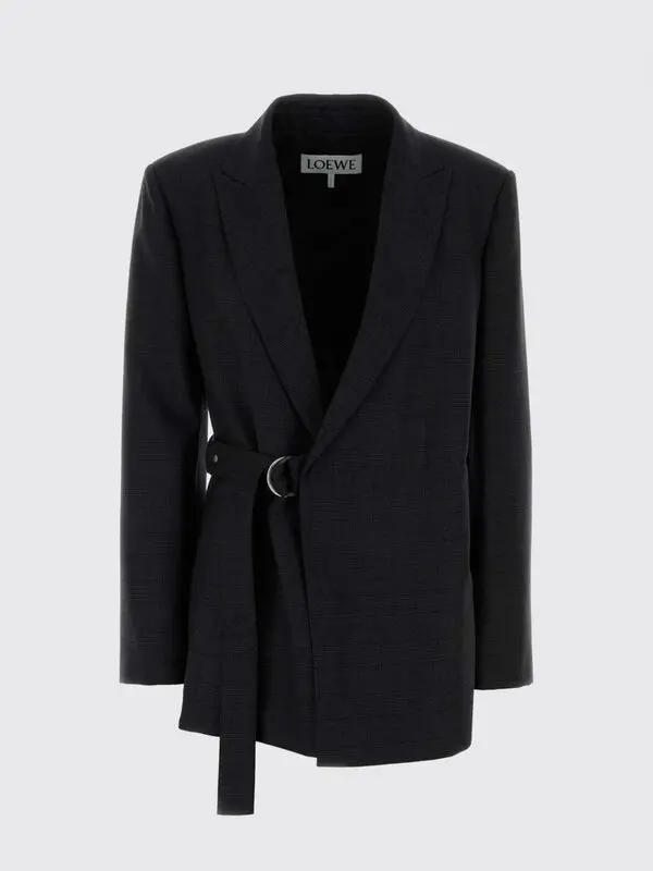 Loewe Prince Of Wales Wool Double-breasted Blazer With Wrap Closure
