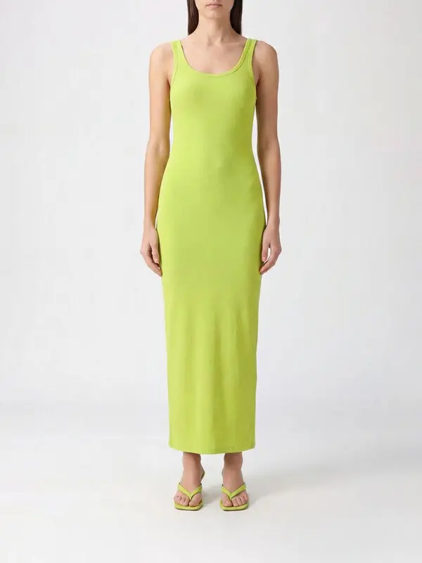 MSGM U-neck Slim Fit Midi Sheath Dress In Viscose - Yellow